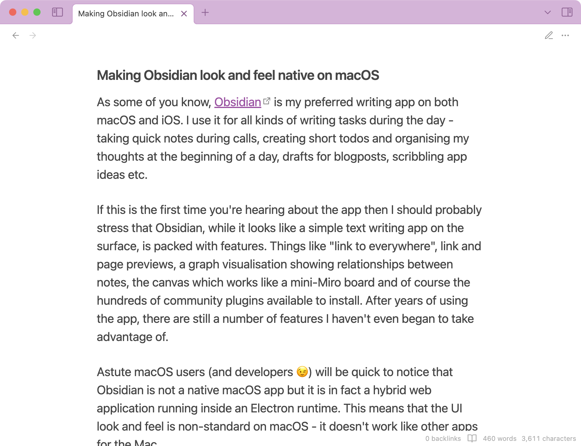 Making Obsidian look and feel native on macOS